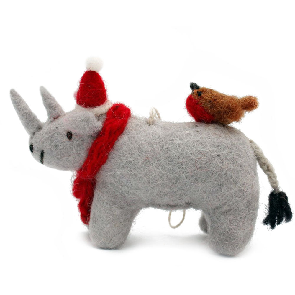 Rhino with Robin l Amica Felt Wholesale – Amica Felt Europe